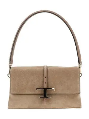 TOD'S T Timeless Suede Flap Bag - Brown