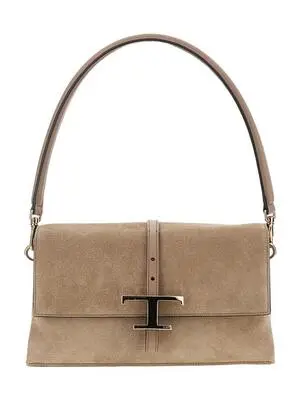 TOD'S T Timeless Suede Flap Bag Grey