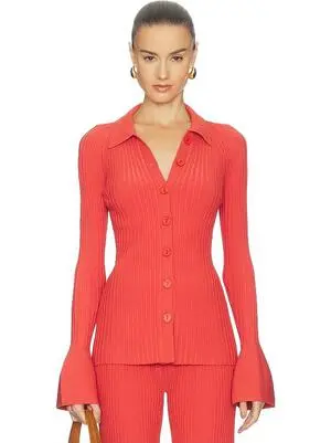 Alexis Ribbed Knit V-neck Top With Flared Cuffs - Peach