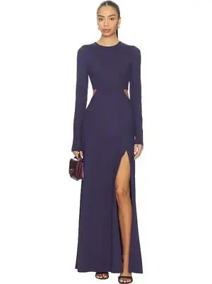 Susana Monaco Crew Neck Side Slit Gown - Navy