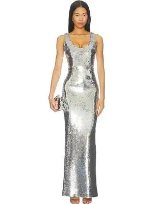 THE NEW ARRIVALS ILKYAZ OZEL Manu Sequin Maxi Dress - Metallic Silver