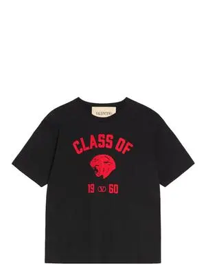 Valentino Garavani Cotton T-shirt With Panther Print - Black/red
