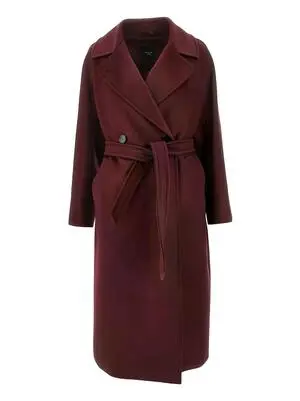 Max Mara Belted Virgin Wool Coat - Red