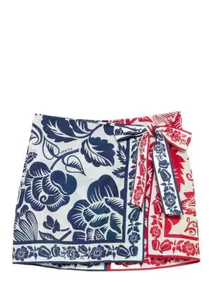 Farm Rio Floral-print Tie Skirt - Blue