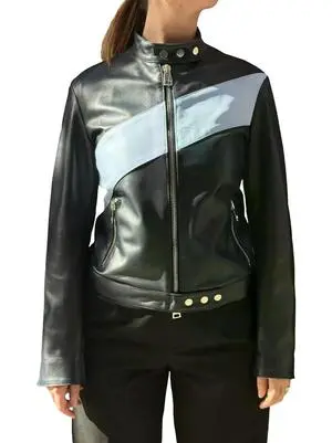 LA ROSE Zip-up Leather Bomber Jacket - Black
