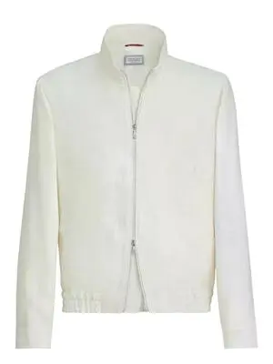 Brunello Cucinelli Stand-collar Hopsack Jacket - White