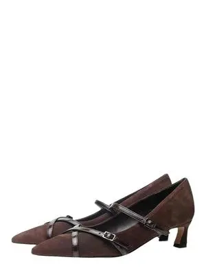 POCHE PARIS Buckle-strap Kitten Heel Pumps - Brown