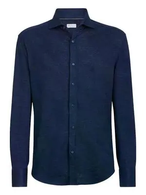 Brunello Cucinelli Spread-collar Jersey Shirt - Blue