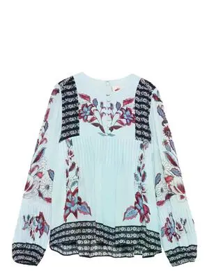 Farm Rio Marcelle Floral-print Pleated Blouse - Blue