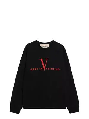 Valentino Garavani Cotton Crew Neck Sweatshirt With Made In Print - Black