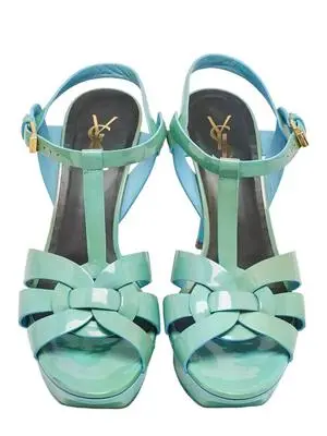 Saint Laurent Patent Leather Tribute Sandals - Blue