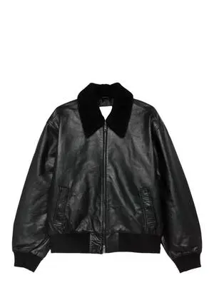 Calvin Klein Leather Bomber Jacket - Black