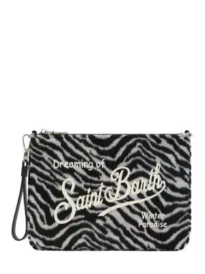 MC2 SAINT BARTH Zebra-print Embroidered Shoulder Bag - Black