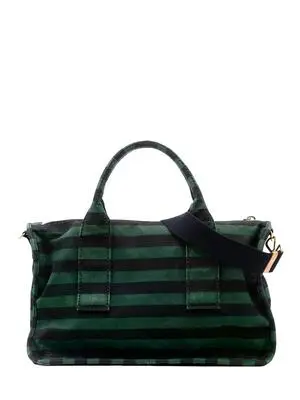 Prada Striped Canvas Satchel - Green
