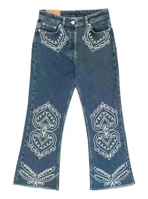Farm Rio Embroidered Fringed Jeans - Blue