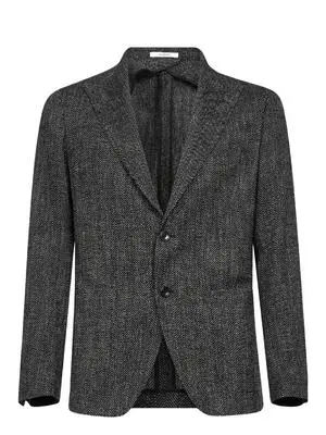 Tagliatore Peak Lapel Chevron Jacquard Jacket - Brown