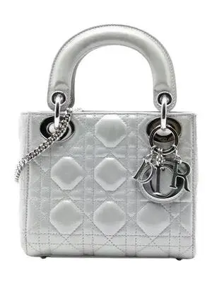 Dior 2016 Mini Iridescent Lambskin Cannage Lady Satchel - Silver