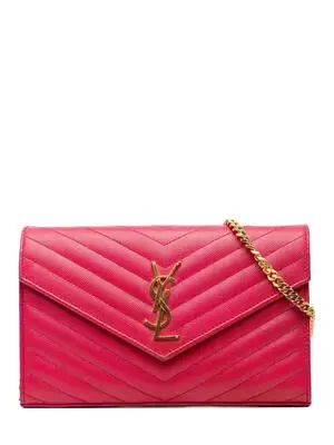 Saint Laurent 2018 Grain De Poudre Cassandre Chain Wallet - Pink