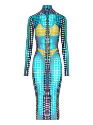 JEAN PAUL GAULTIER High-neck Dots-print Midi Dress - Blue