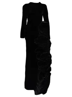 THA SEEN Flower-embellished Velvet Maxi Dress - Black