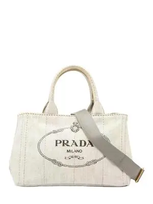 Prada Small Denim Canapa Logo Satchel - Grey