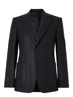TOM FORD Houndstooth Wool Blazer - Blue