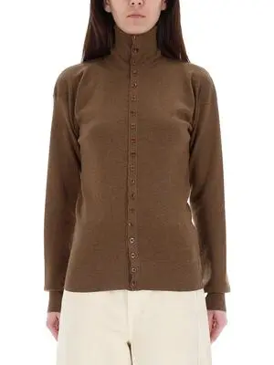 LEMAIRE Wool High Collar Cardigan - Brown