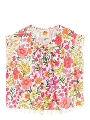 FARM RIO Floral Pom-Pom Top
