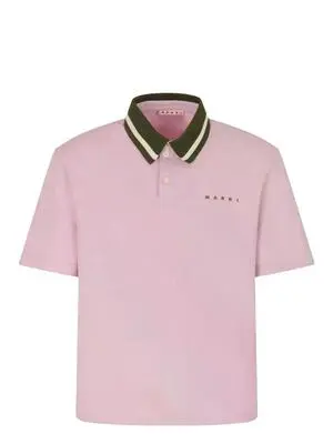 Marni Stripe-collar Logo-print Polo Shirt - Pink