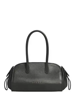 Marni Tulipea Drawstring Leather Tote Bag - Black