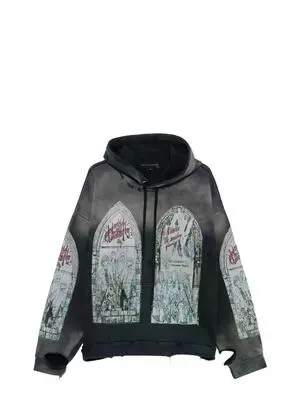 WHO DECIDES WAR BY EV BRAVADO Graphic Print Kangaroo-pocket Hoodie - Grey