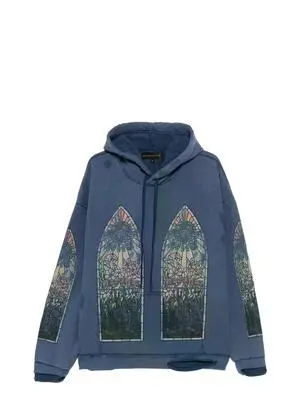WHO DECIDES WAR BY EV BRAVADO Graphic Print Kangaroo-pocket Hoodie - Blue