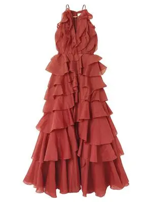 Aje Cleo Bead-embellished Ruffled Organza Gown - Red