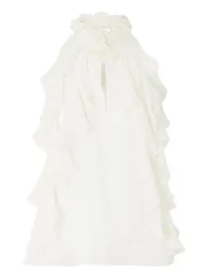 Alexander McQueen Ruffled Cutout Silk-georgette Top - Cream