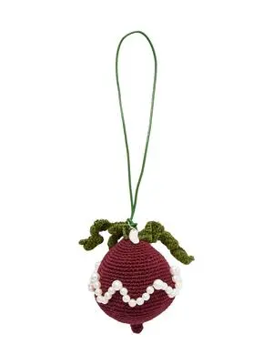 GOHAR WORLD Faux Pearl-embellished Crocheted Bag Charm - Burgundy