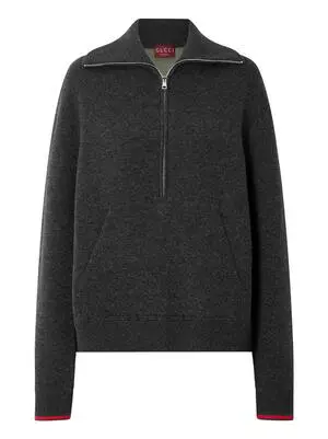 Gucci Striped Wool-blend Half-zip Sweater - Gray
