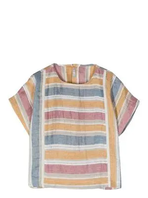 IL GUFO Striped Short Sleeve Blouse - Multicolour