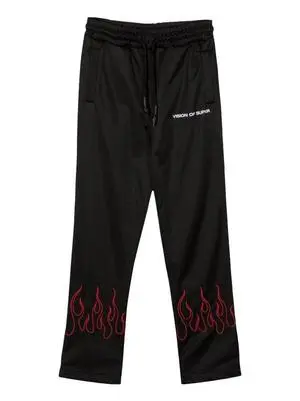 VISION OF SUPER Trousers With Embroidered Flames - Black