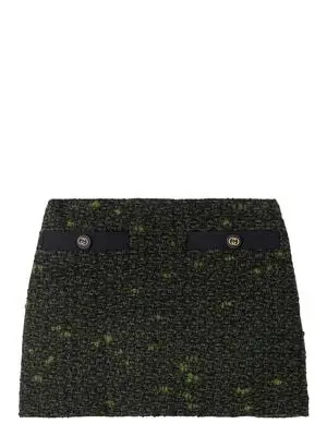 Gucci Button-embellished Wool-blend Bouclé Mini Skirt - Green