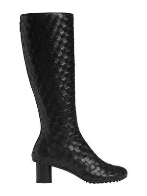 BOTTEGA  VENETA Intrecciato Leather Kitten Heel Knee-high Boots - Black