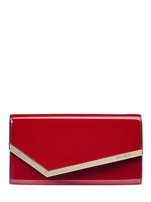 JIMMY CHOO Emmie Patent Leather Clutch Ruby Red/light Gold