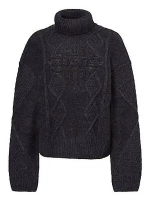 THE COUTURE CLUB Embossed Emblem Roll-neck Knitted Jumper - Charcoal
