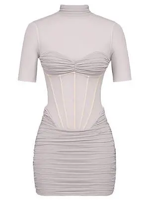 House Of Cb Sorrel Semi-sheer Stretch-mesh Mini Dress - Fog