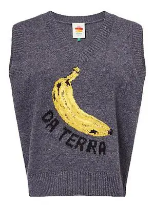 Farm Rio Banana Motif Wool-blend Knitted Vest - Grey