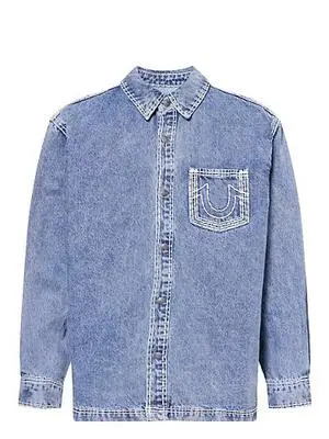 True Religion Tr Straight Hem Denim Shirt - Gridiron Blue Wash