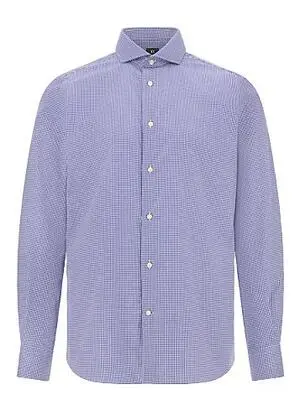 Boggi Milano Houndstooth Regular-fit Cotton Shirt - Navy Blue