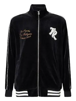 True Religion Embroidered Piping-detailed Velour Tracksuit Jacket - Jet Black