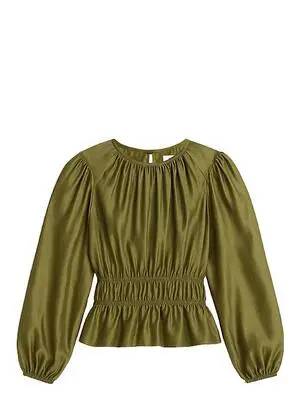RO&ZO Peplum Long-sleeve Woven Blouse - Khaki