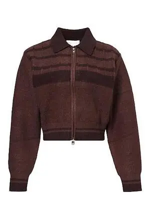 THE COUTURE CLUB Contrast Stripe Zip-up Knitted Cardigan - Chocolate