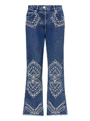 Farm Rio Cornely Embroidered Cropped Jeans - Denim